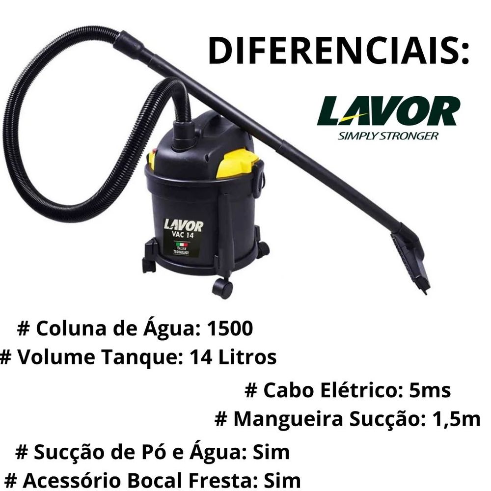 Aspirador E Soprador Pó E Água VAC 14 Lavor 220V 14L 1250w Power Leve ...